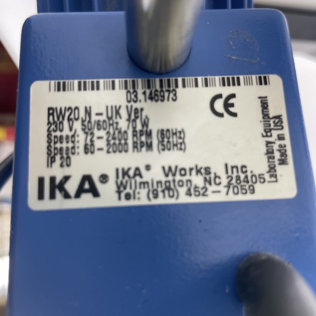 Overhead Stirrer IKA RW 20 n + H Stand & Bosshead | Salford Scientific ...